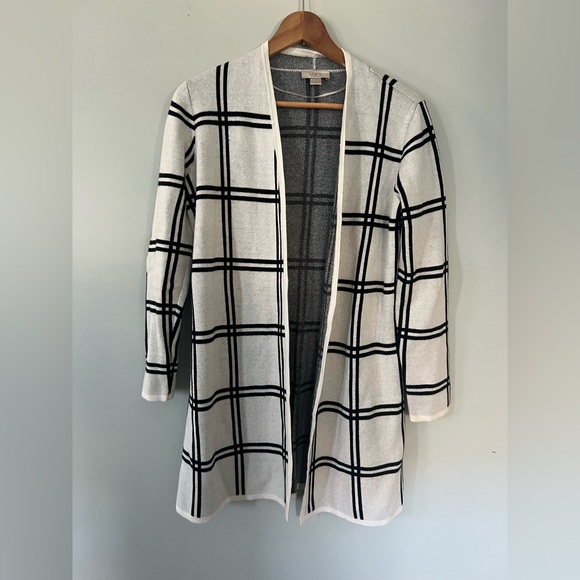LOFT | Sweaters | Loft Outlet White And Black Windowpane Duster ...